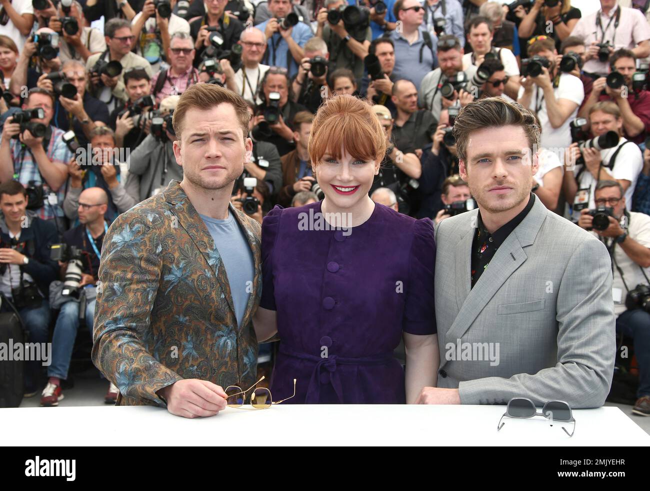 Actors Taron Egerton, from left, Bryce Dallas Howard and Richard Madden ...