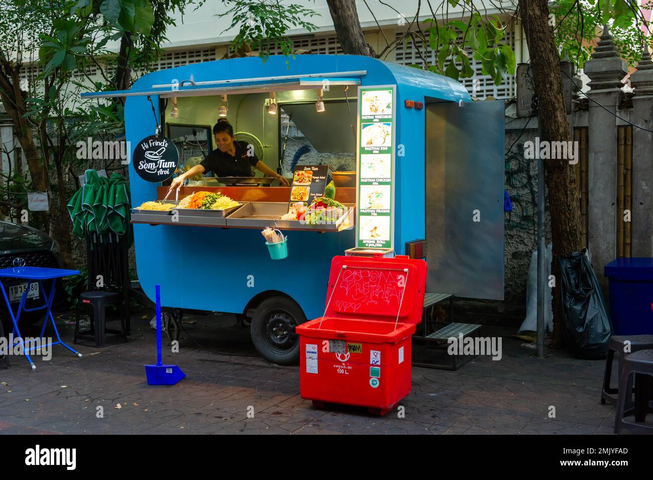 A street food vendor at the Night Market on Rambuttri Alley in the back ...