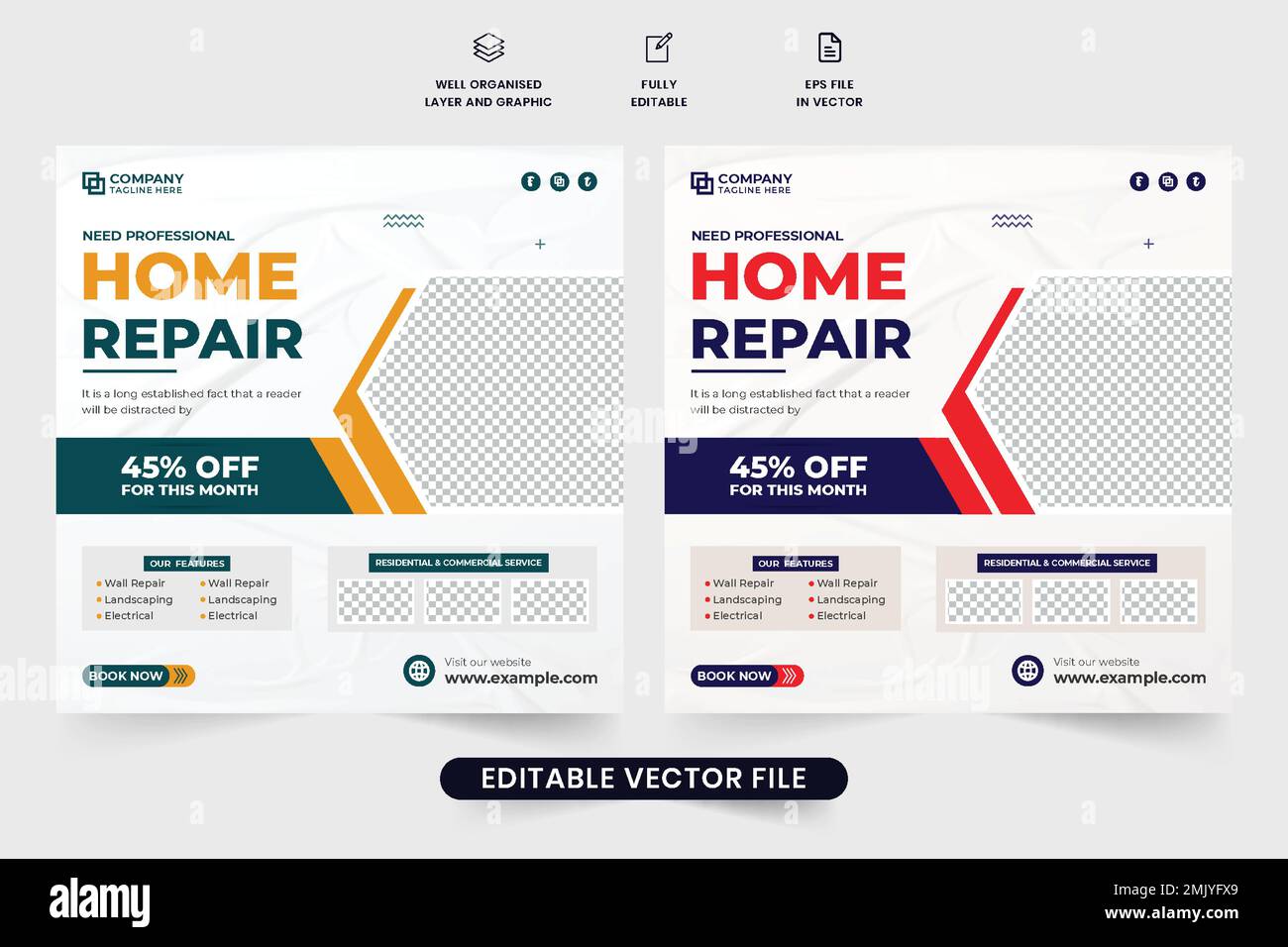 Home renovation web banner template design for social media marketing ...