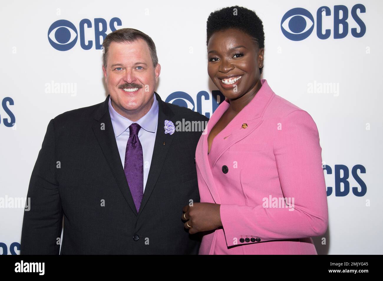 Billy Gardell and Folake Olowofoyeku attend the CBS 2019 upfront at The ...