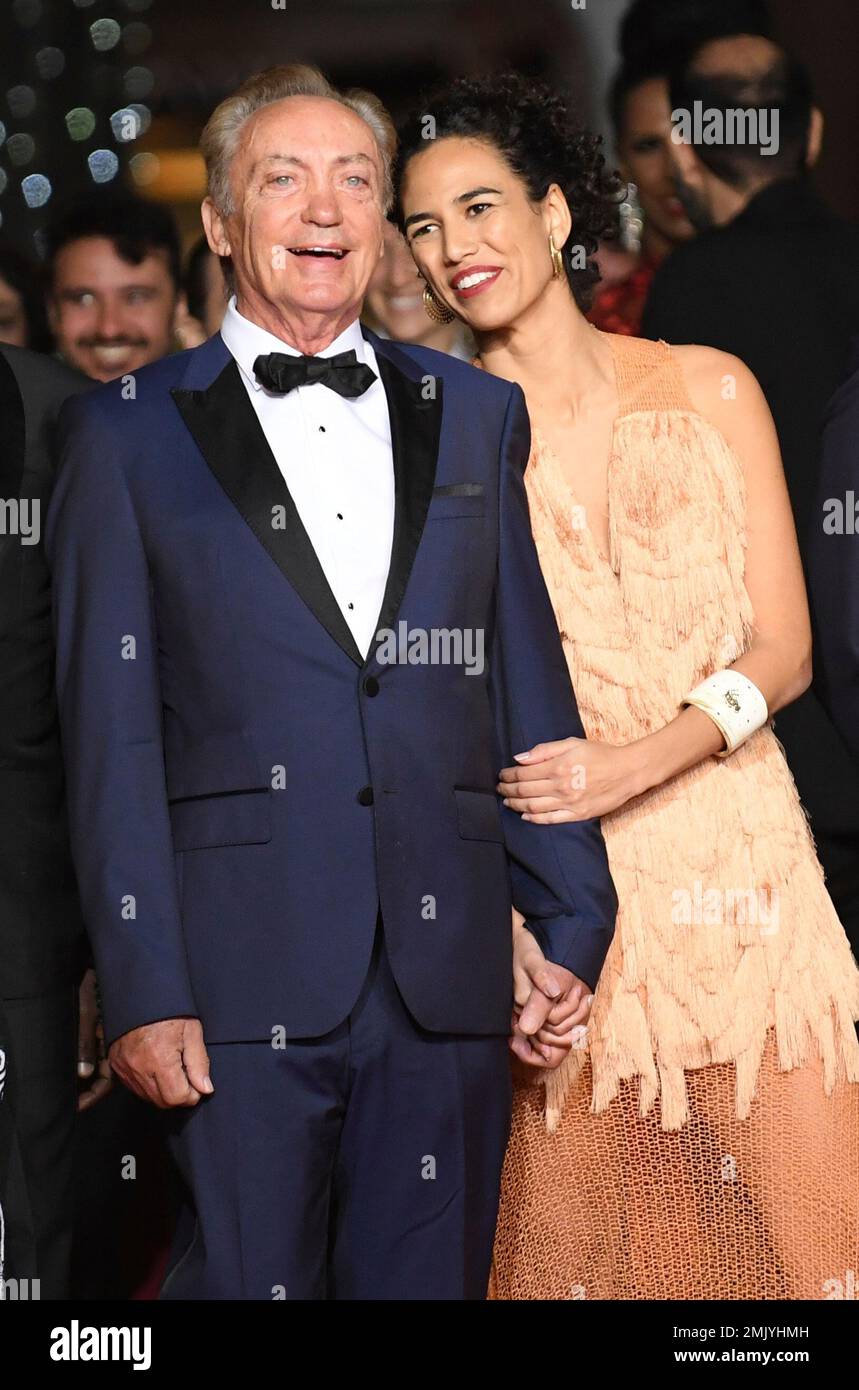 Actors Udo Kier, left, and Babara Colen pose for photographers upon ...