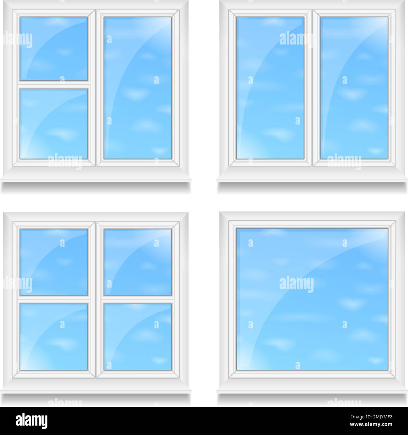 Set of different windows with blue sky, vector eps10 illustration Stock ...