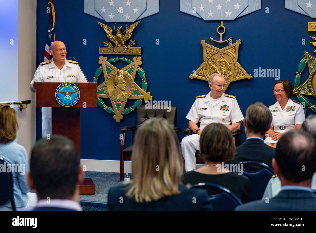WASHINGTON (Sept. 2, 2022) – Chief of Naval Operations Adm. Mike Gilday delivers remarks during ...
