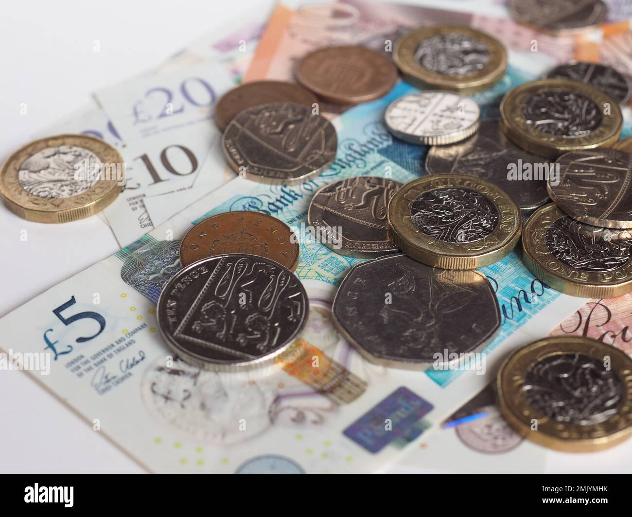 Pound coins and banknotes money currency of United Kingdom Stock Photo ...
