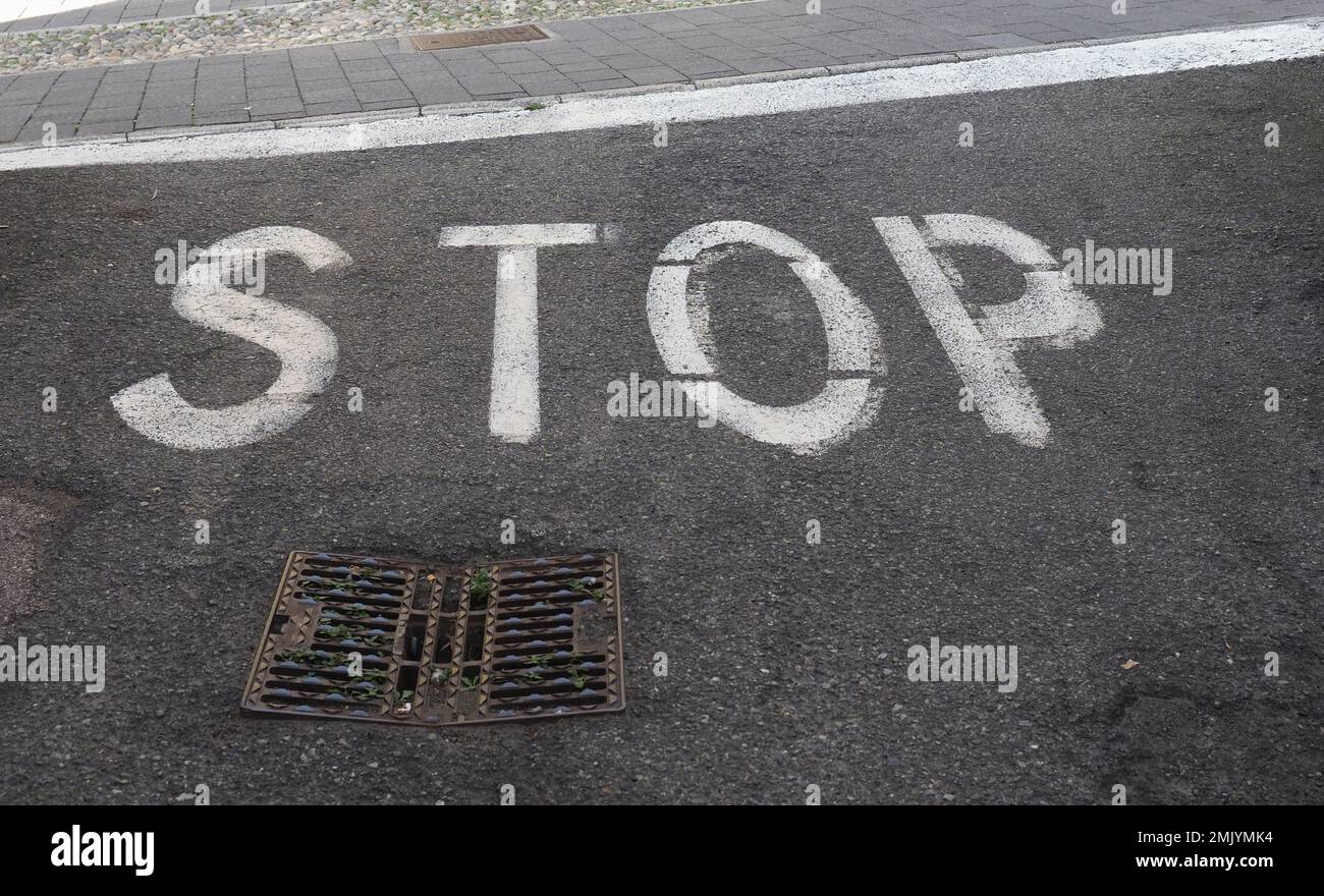 Regulatory signs, stop traffic sign on tarmac Stock Photo - Alamy