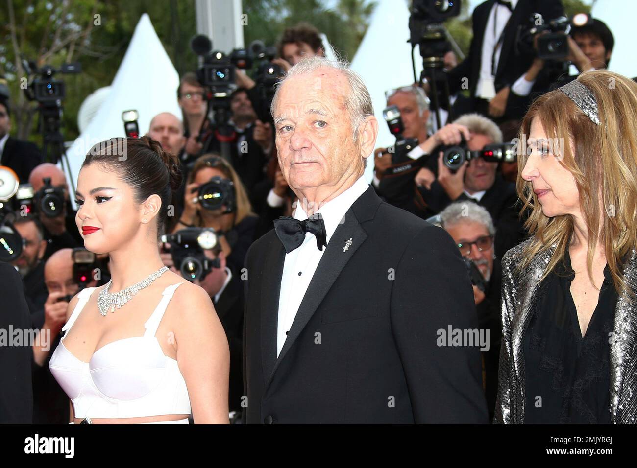 Actress Selena Gomez Left And Bill Murray Centre Pose For