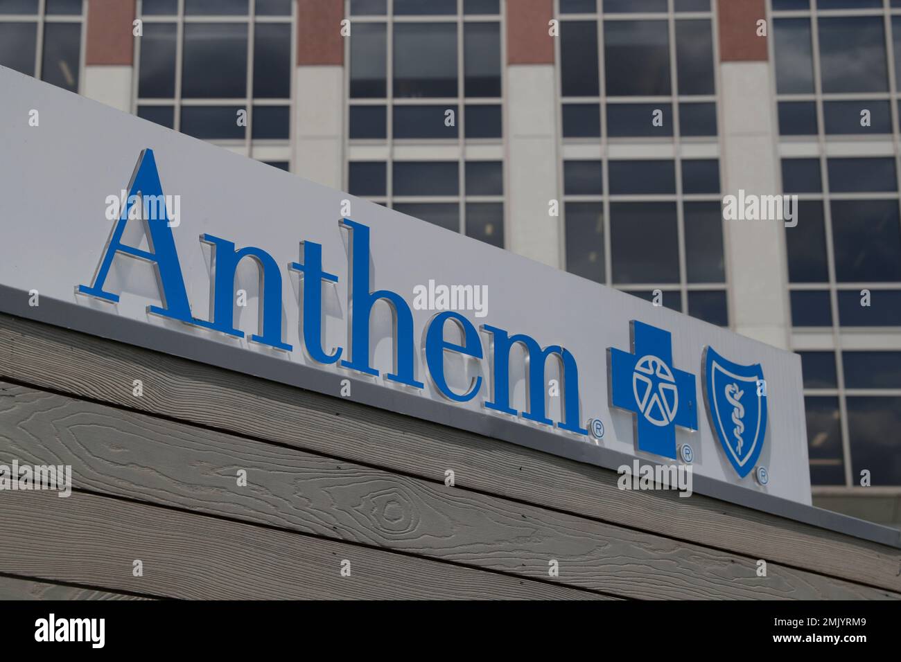 Signage on the outside of the corporate headquarters building of health ...