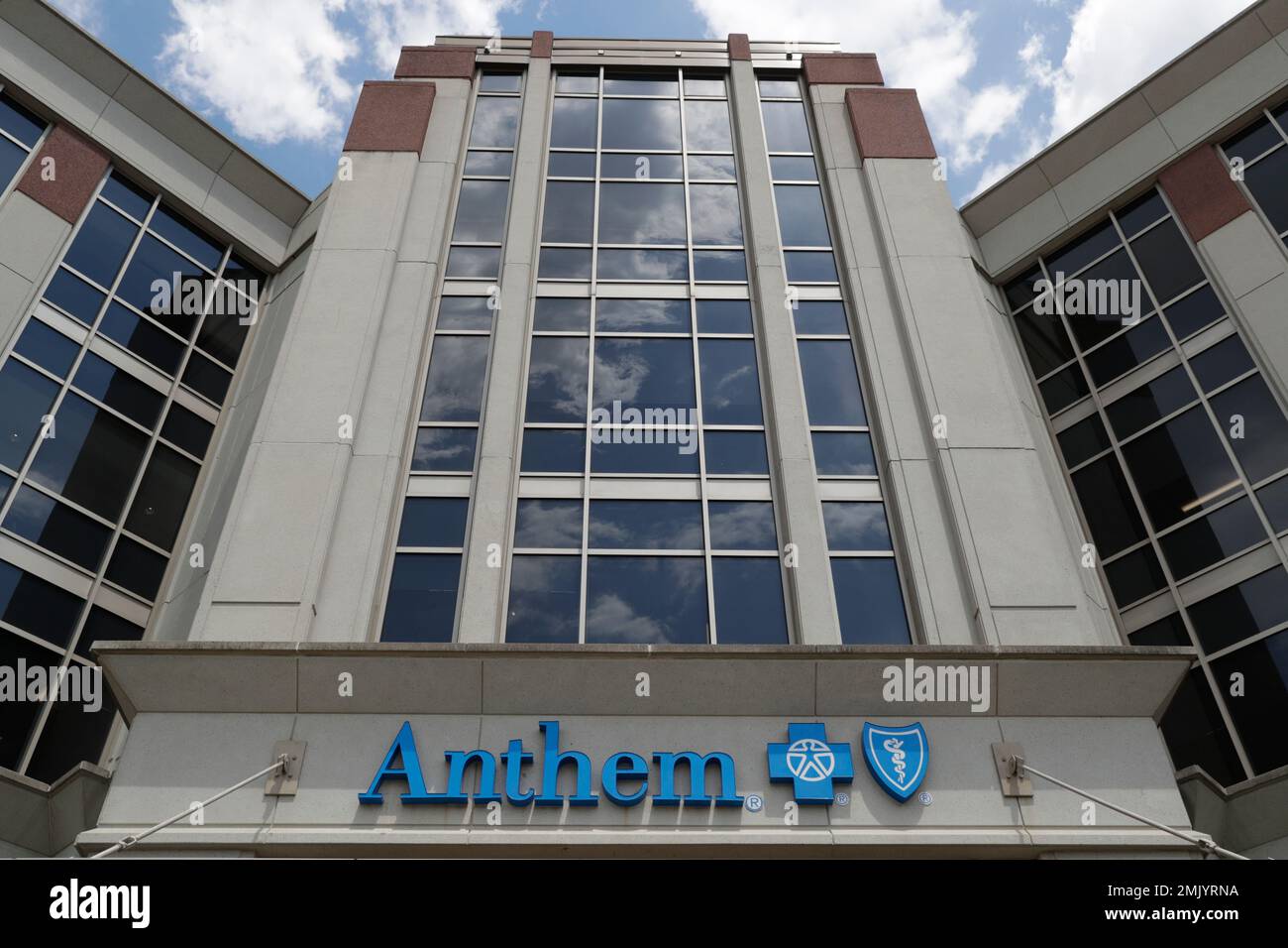 Signage on the outside of the corporate headquarters building of health ...