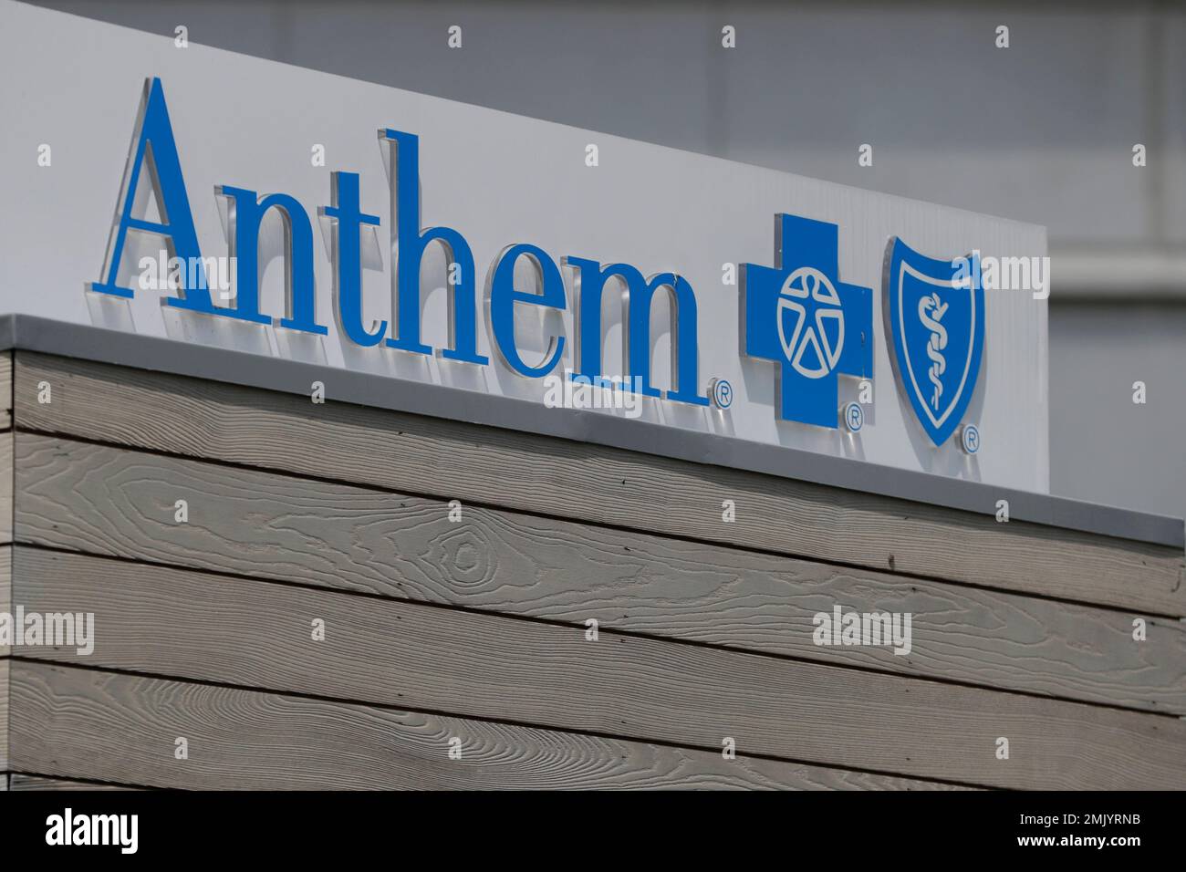 Signage on the outside of the corporate headquarters building of health ...