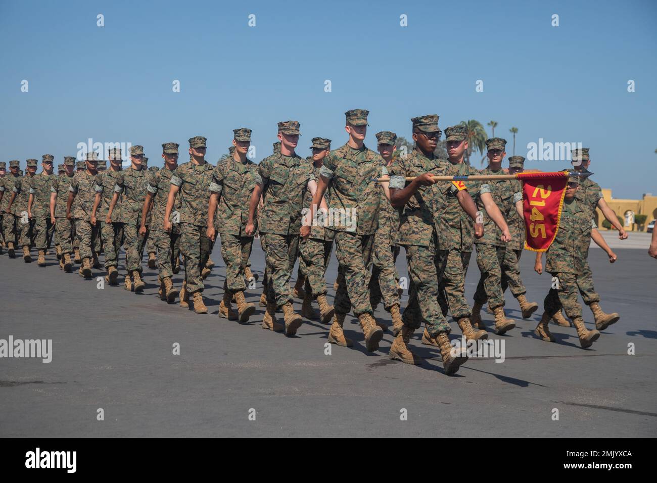 U.S. Marines with Golf Company, 2nd Recruit Training Battalion, march ...
