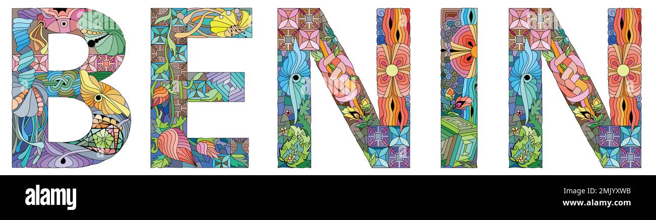 Vector word Benin. Hand-painted art design. Illustration for t -shirt ...