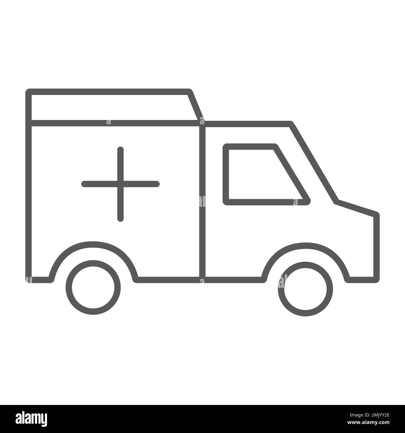 Ambulance car thin line icon, medical and emergency, hospital car sign, vector graphics, a ...