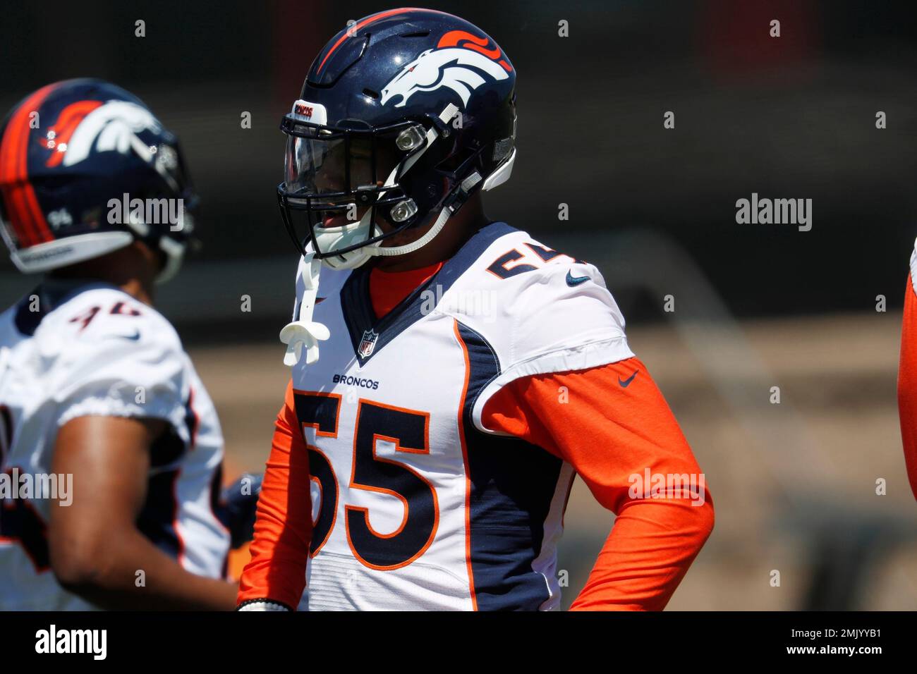 Denver Broncos outside linebacker Bradley Chubb (55) takes part in ...