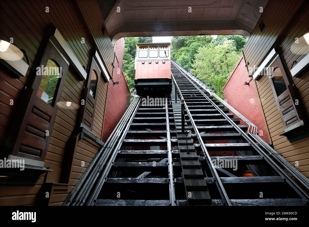 One of the cars of the Monongahela Incline approaches the downhill ...