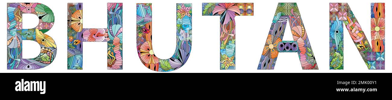 Vector word Bhutan. Hand-painted art design. Illustration for t -shirt ...