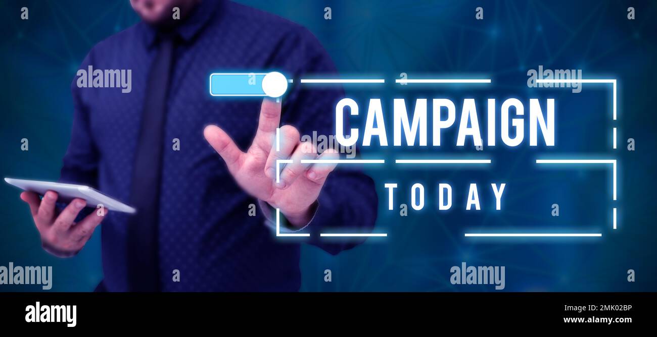 Text caption presenting Campaign. Concept meaning organized course of ...