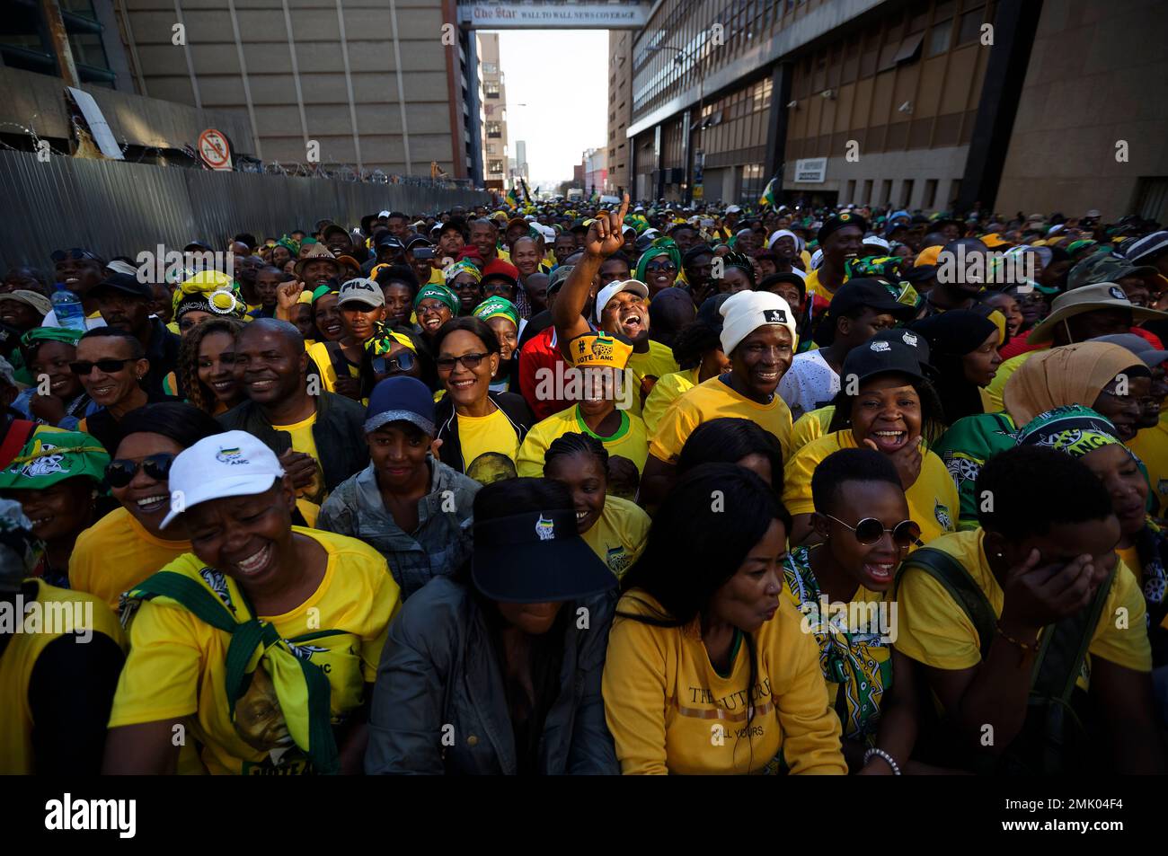 Supporters of the African National Congress (ANC) party cheer during a ...