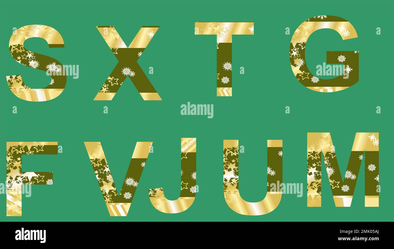 xmas golden letters alphabet pack illustration in vector format Stock ...