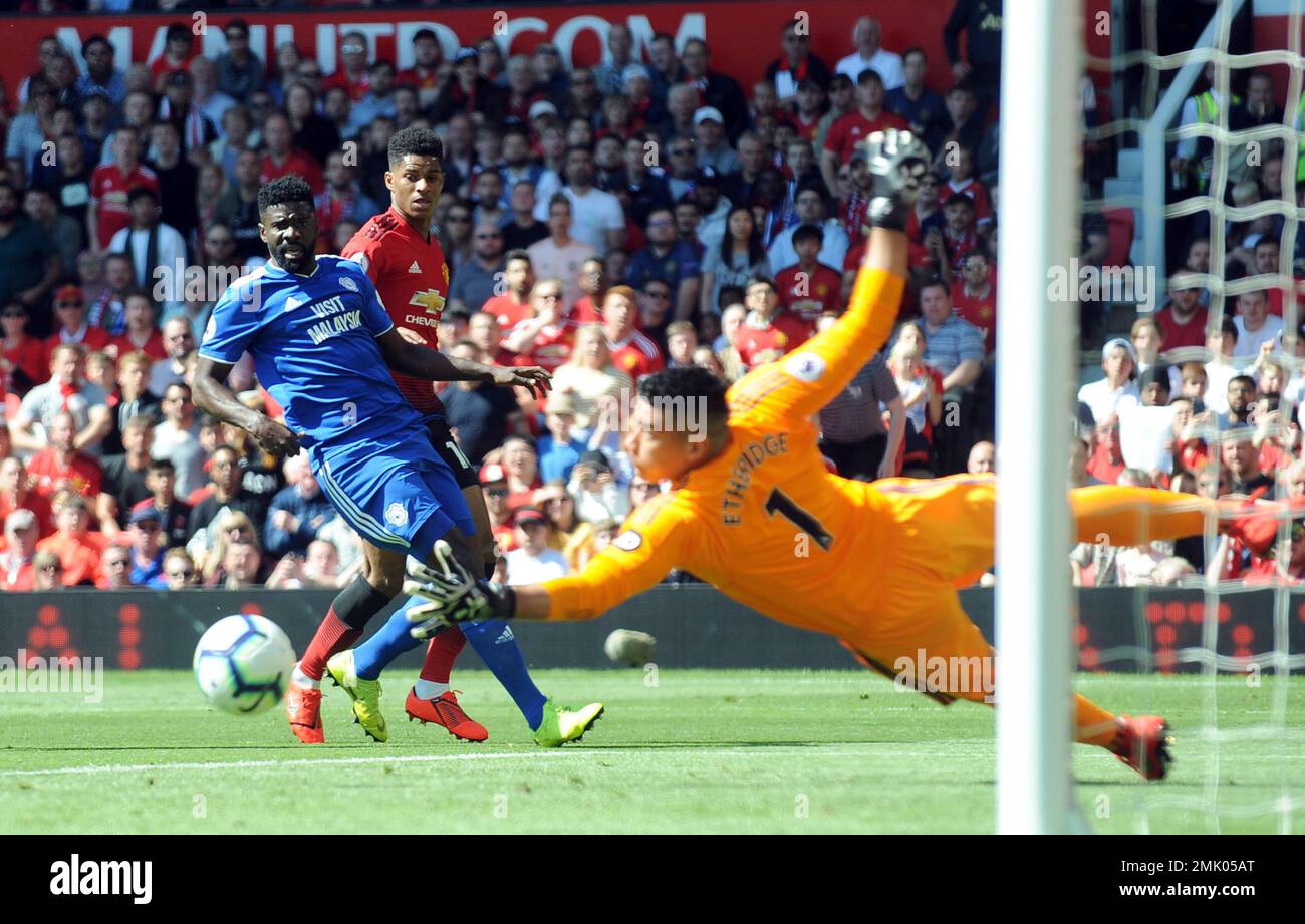 Cardiff goalkeeper Neil Etheridge, right, makes a save in front of ...
