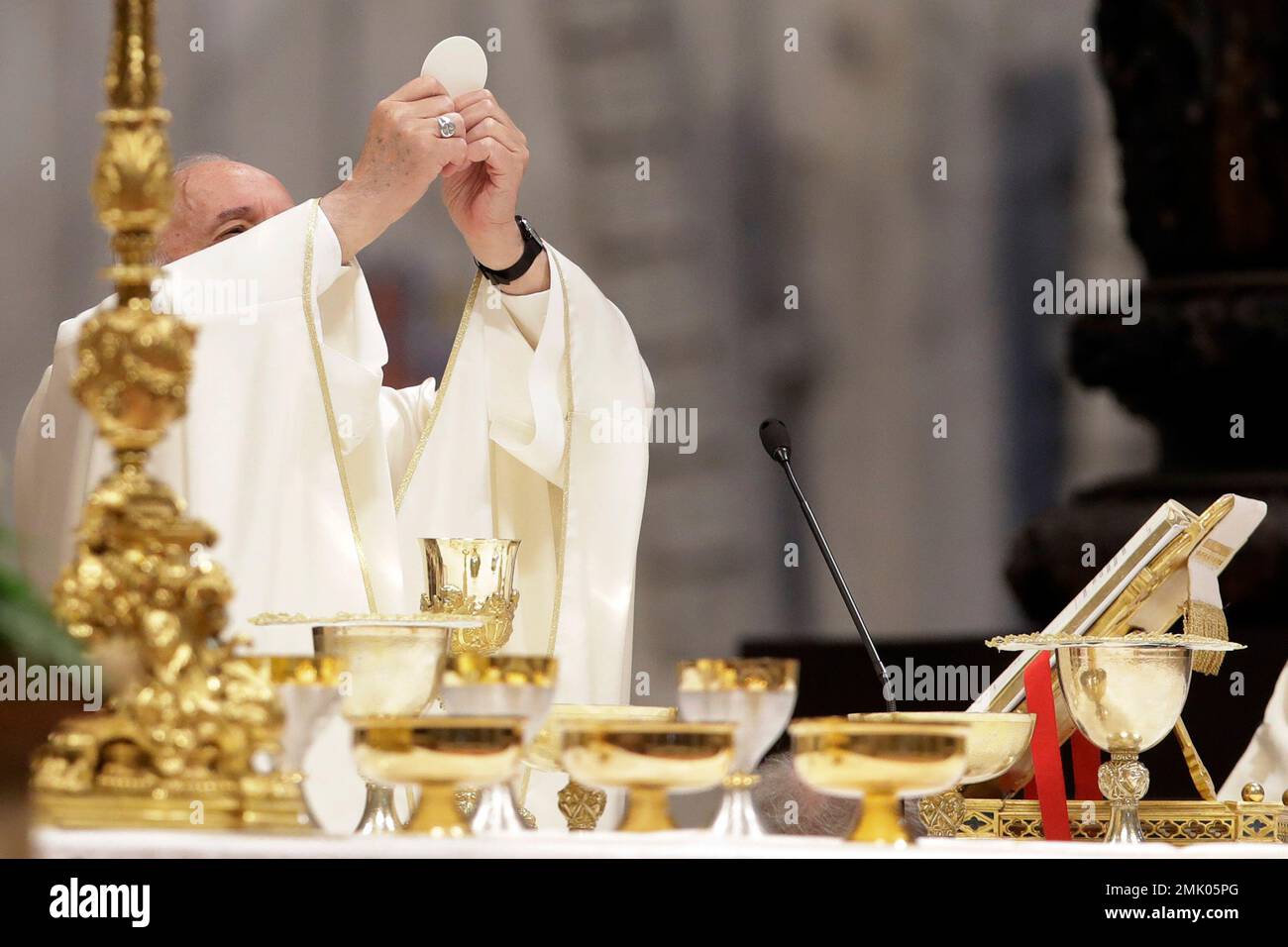 Pope Francis celebrates a mass following a ceremony where he ordained ...