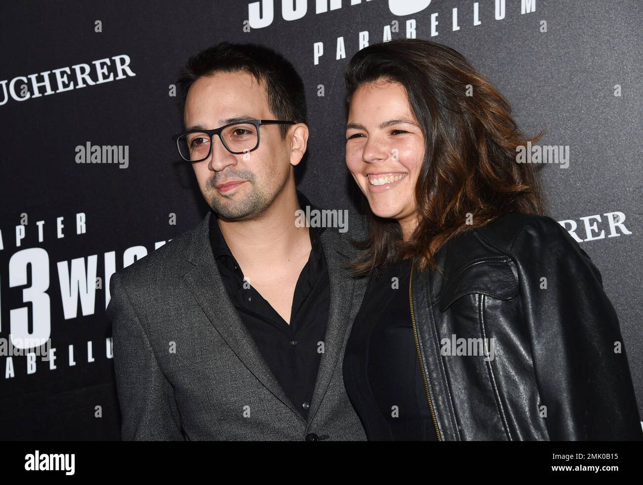 Actor Lin-Manuel Miranda, left, and wife Vanessa Nadal attend the world ...