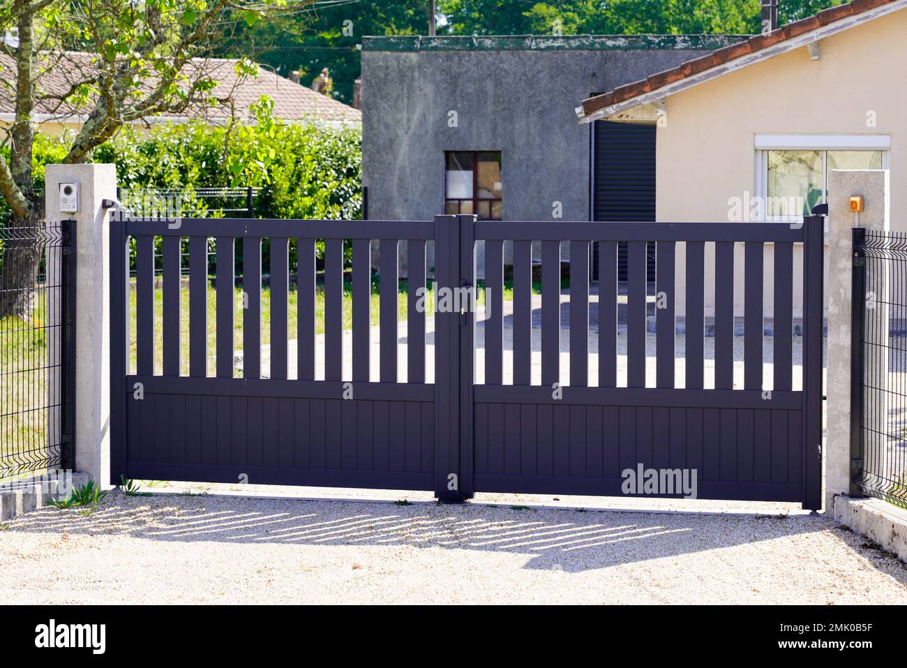 door home grey aluminum house portal panel in street view Stock Photo ...