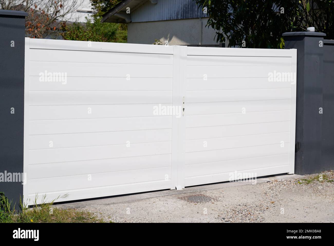 door aluminum white steel gate portal of suburb house Stock Photo - Alamy