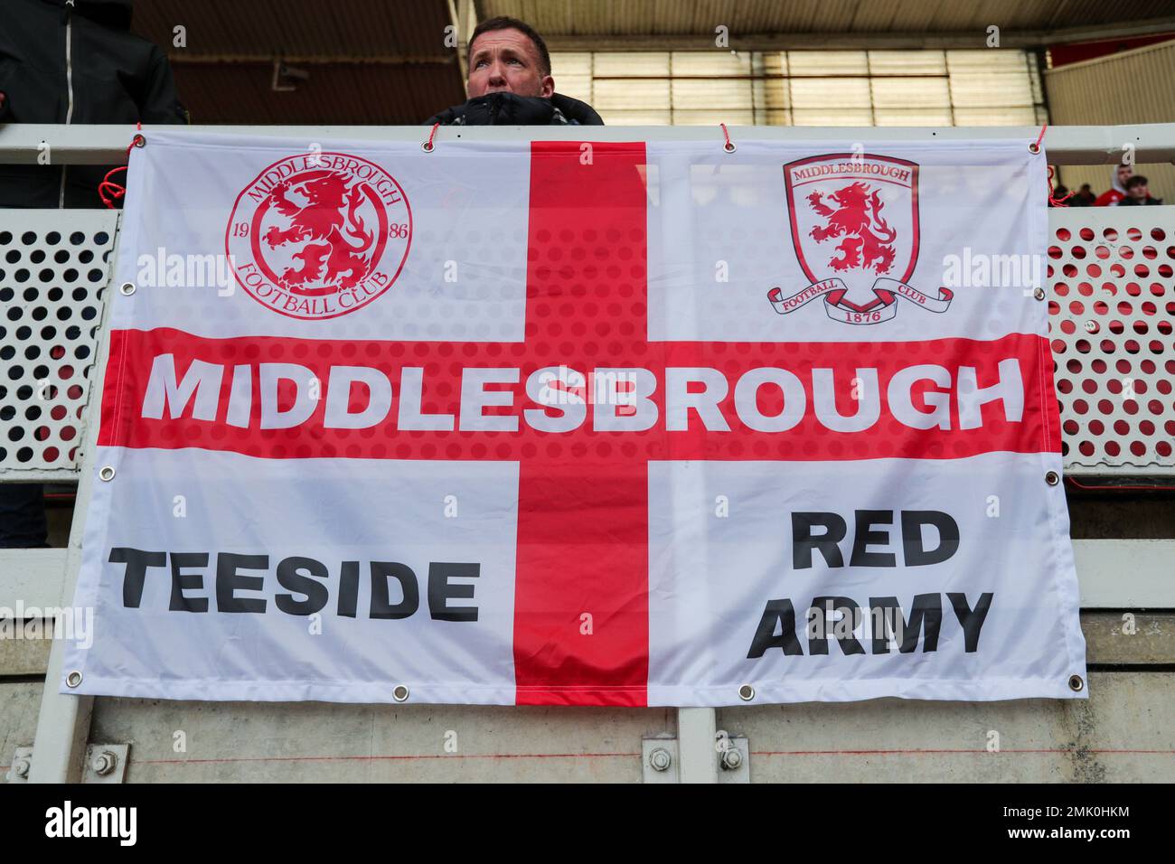 A supporters flag inside The Riverside Stadium ahead of the Sky Bet ...