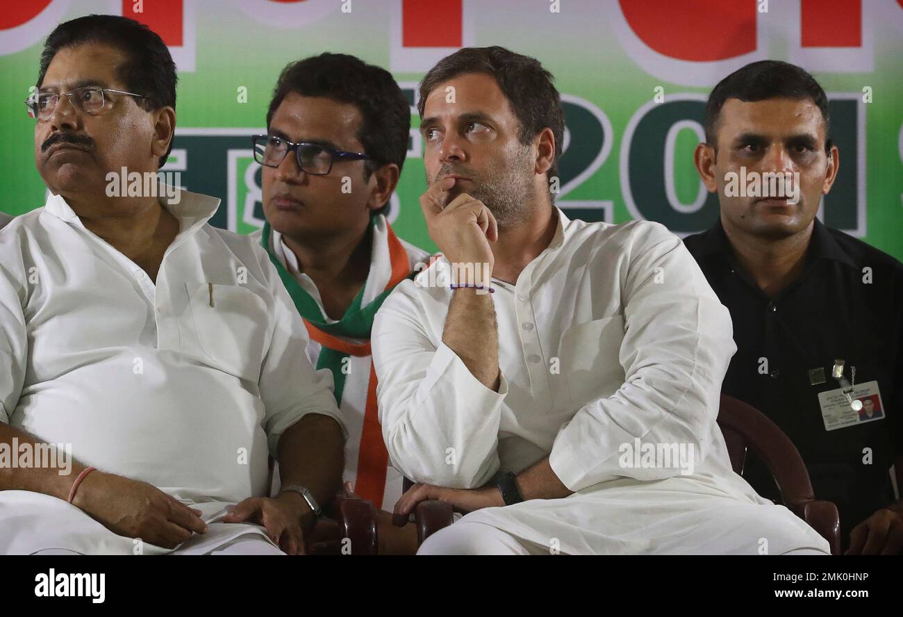 Congress Party President Rahul Gandhi, second right, sits with party ...