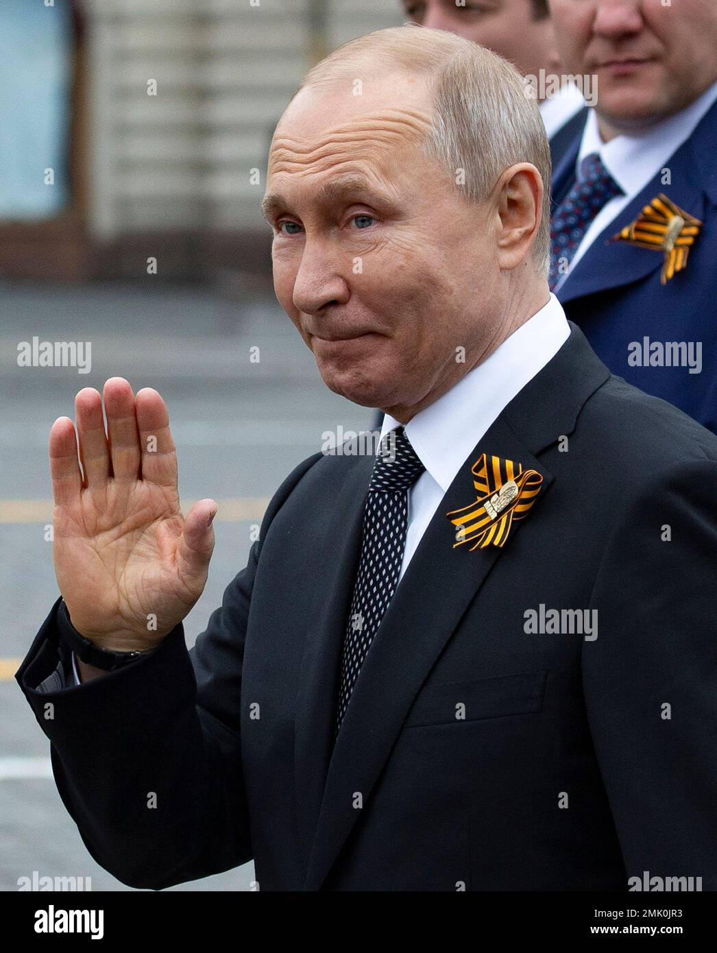 Russian President Vladimir Putin gestures after the Victory Day ...