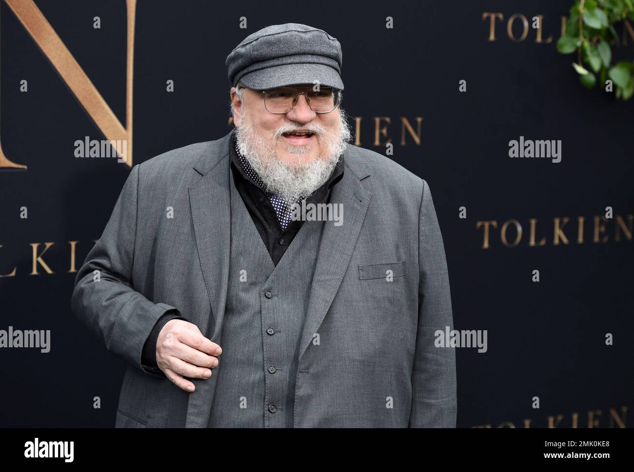 Author George R.R. Martin poses at the premiere of the film "Tolkien ...