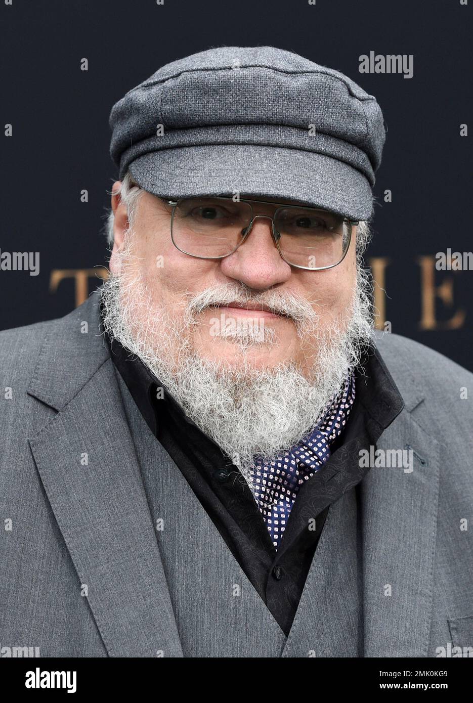 Author George R.R. Martin poses at the premiere of the film "Tolkien ...
