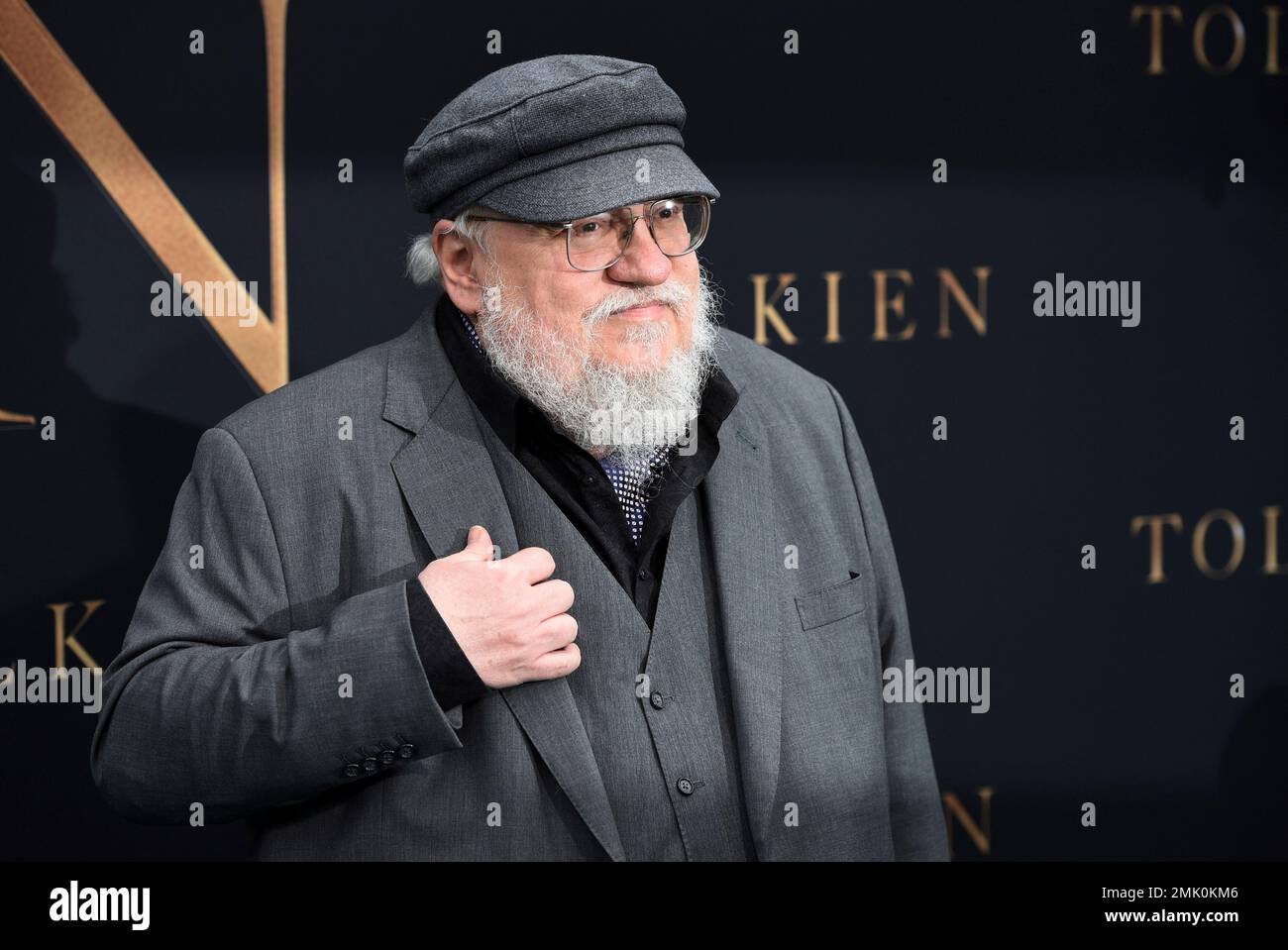 Author George R.R. Martin poses at the premiere of the film "Tolkien ...