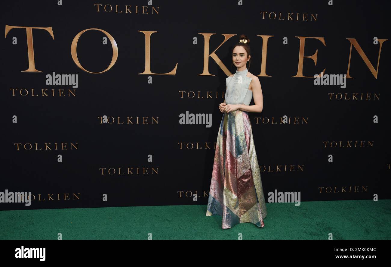 Lily Collins, a cast member in "Tolkien," poses at the premiere of the ...