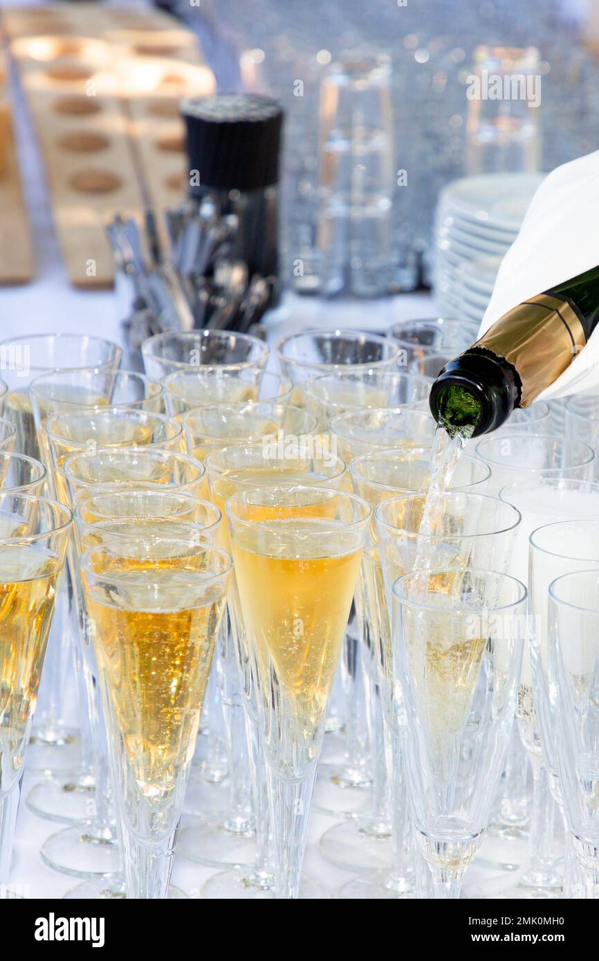 Champagne glasses outdoor party concept Stock Photo - Alamy