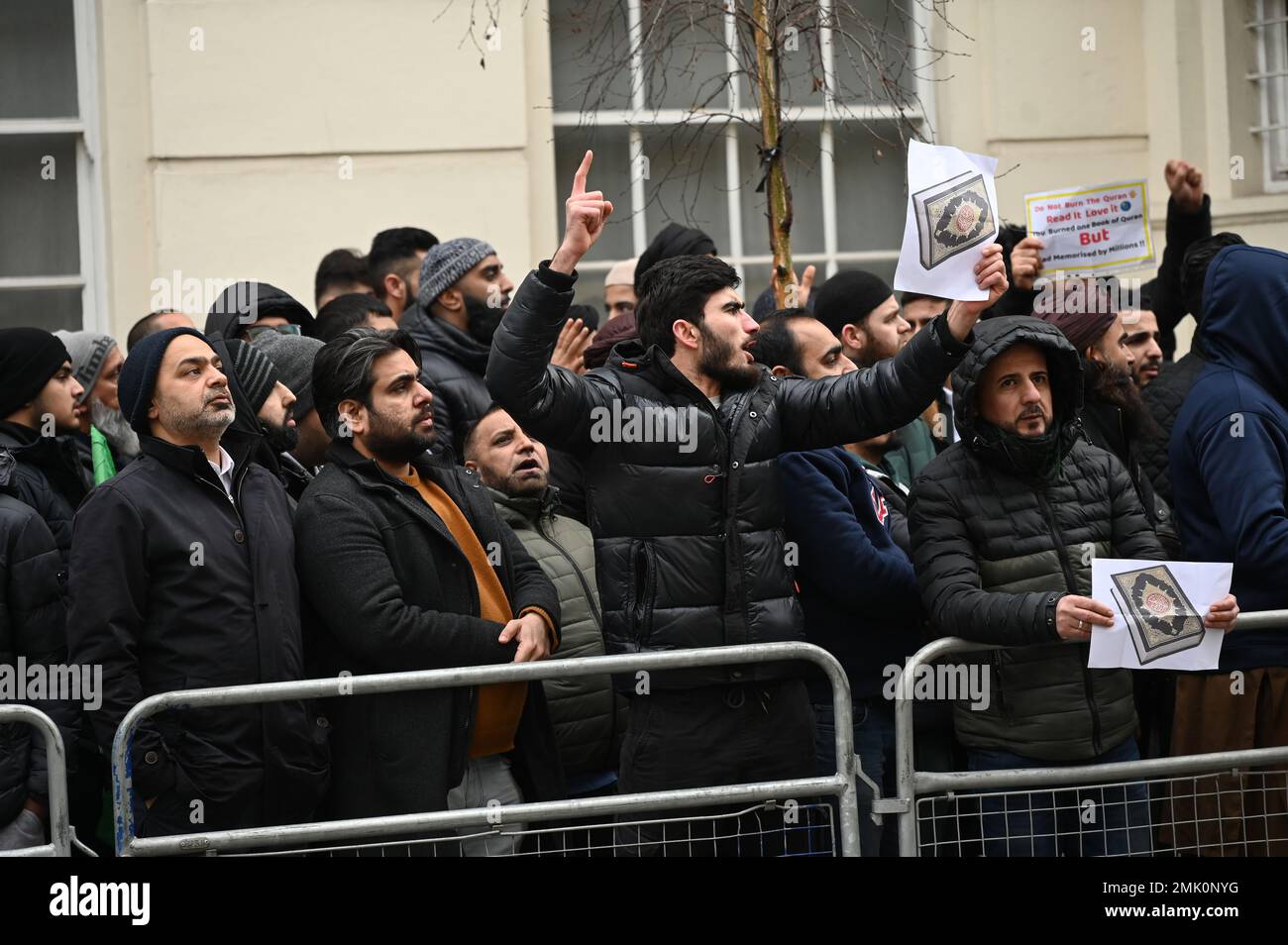 Embassy of Sweden, January 28 2023. London, UK. Muslims in London are ...