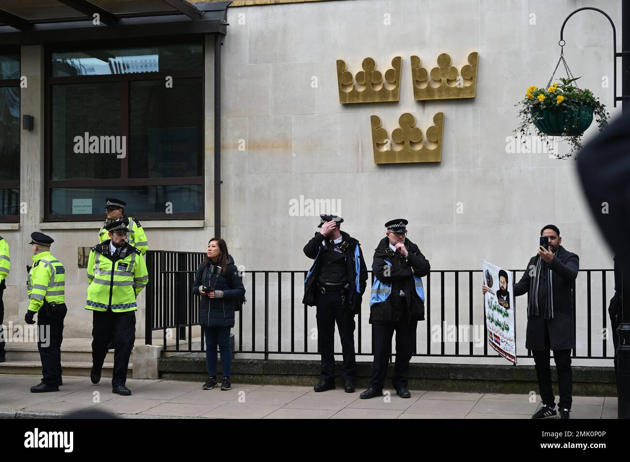 Embassy of Sweden, January 28 2023. London, UK. Muslims in London are ...