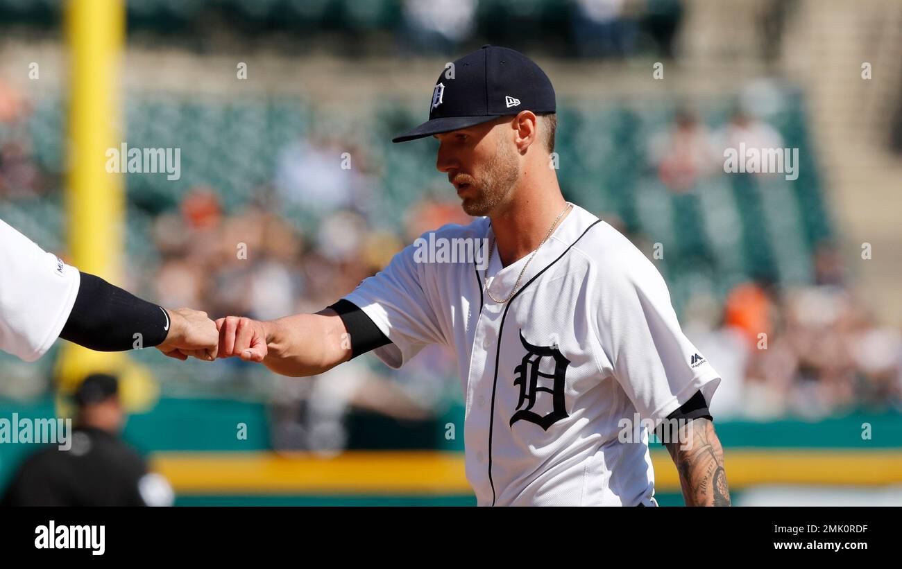 Detroit Tigers relief pitcher Shane Greene fist bumps catcher Grayson ...