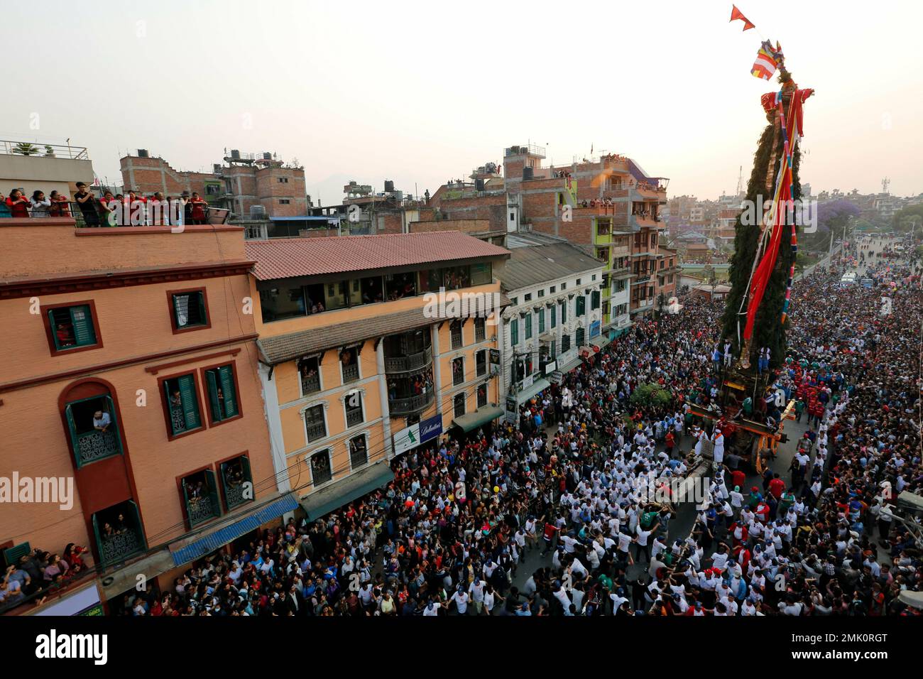 Nepalese devotees pull the chariot during the Rato Machindranath ...