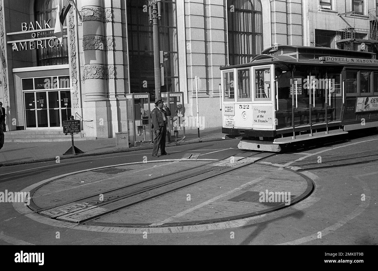 Trolley cars switch tracks in San Francisco, California, USA, 1970 ...