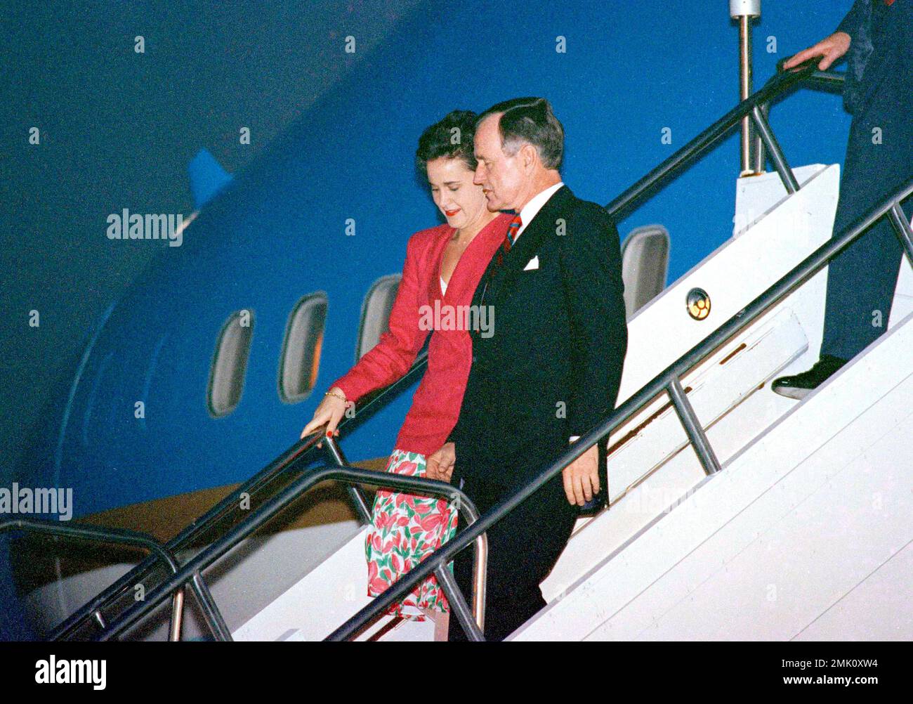 U.S. President George Bush arrives pre-dawn to Brasilia, Dec. 2, 1990 ...