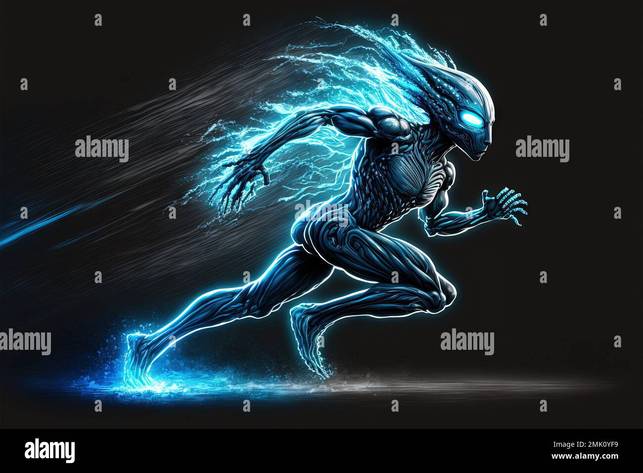 A Blue Alien running at lightspeed illustration generative ai Stock ...