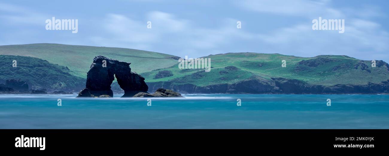 View the Thurlestone Rock at South Milton Sands, Devon, UK Stock Photo ...