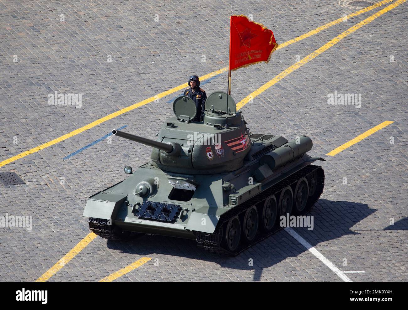 A legendary Soviet era T-34 tank rolls during a rehearsal for the ...