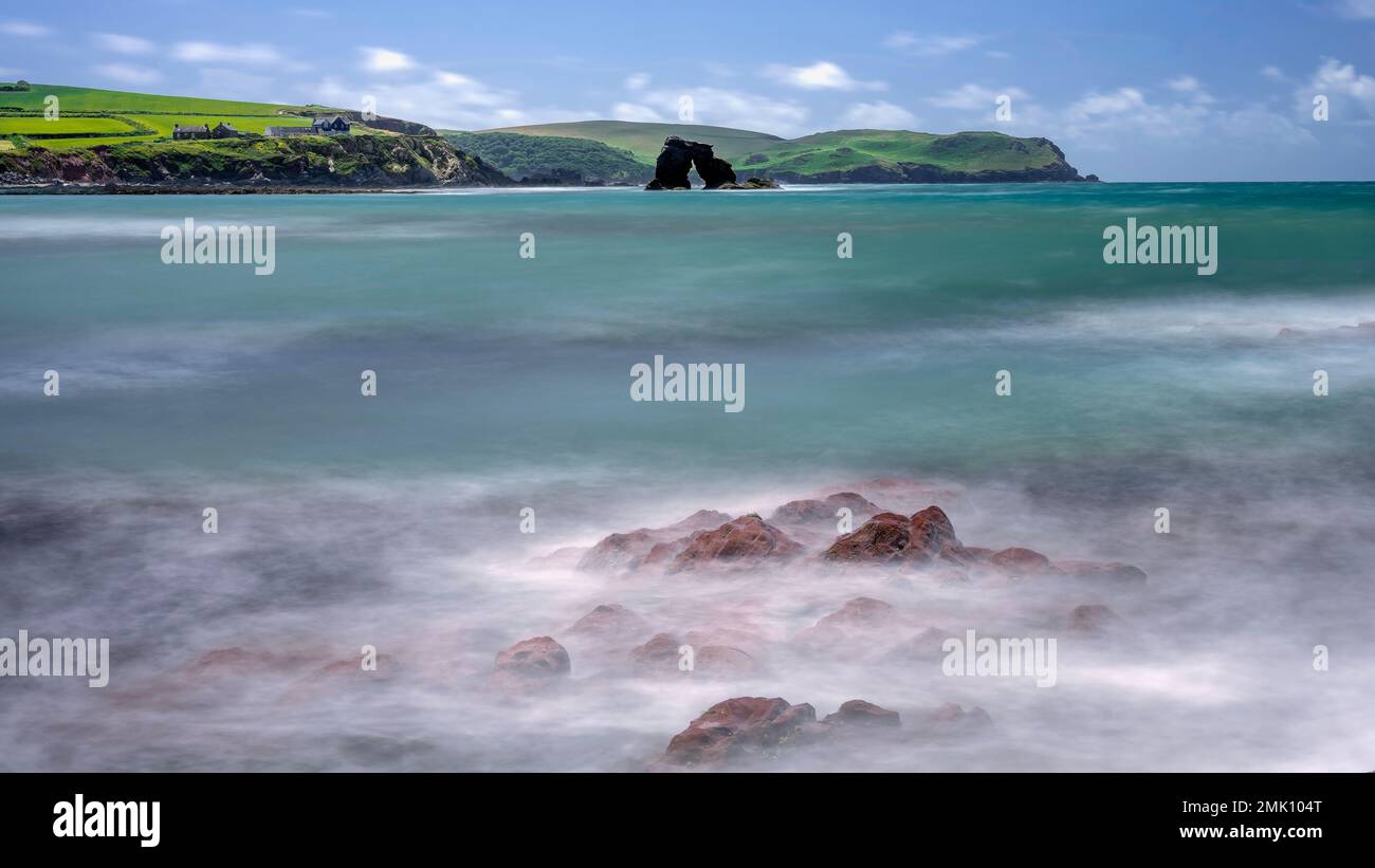 Sea waves of rocks and Thurlestone at South Milton, Devon UK Stock ...