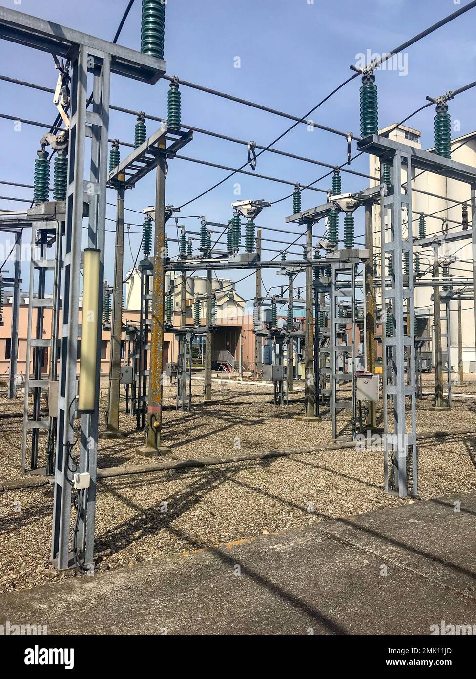 High Voltage Electric Transmission Tower Energy Power plant station ...