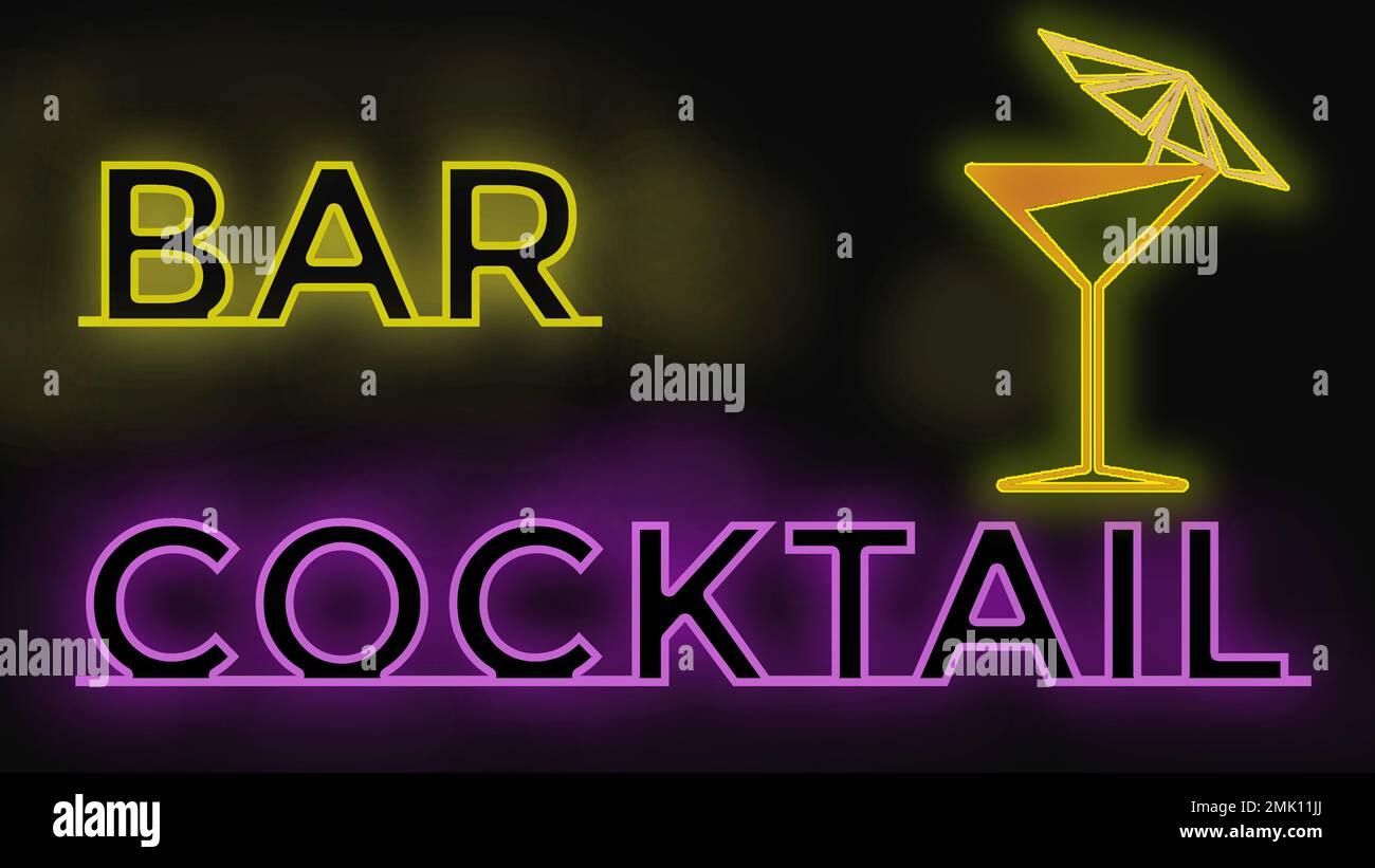 Cocktail bar. Illuminated sign on black background Stock Photo - Alamy