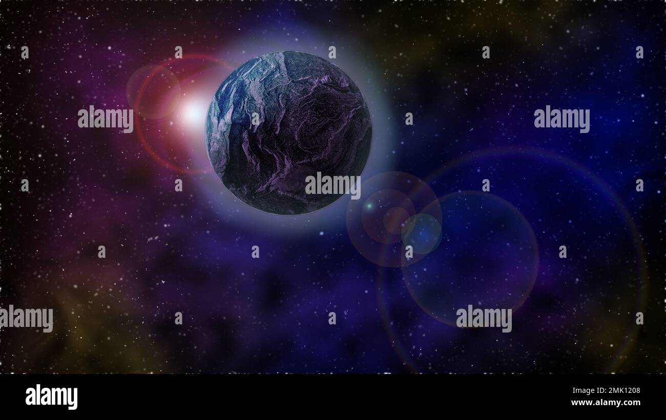 Sunrise over a planet with halo of light Stock Photo - Alamy