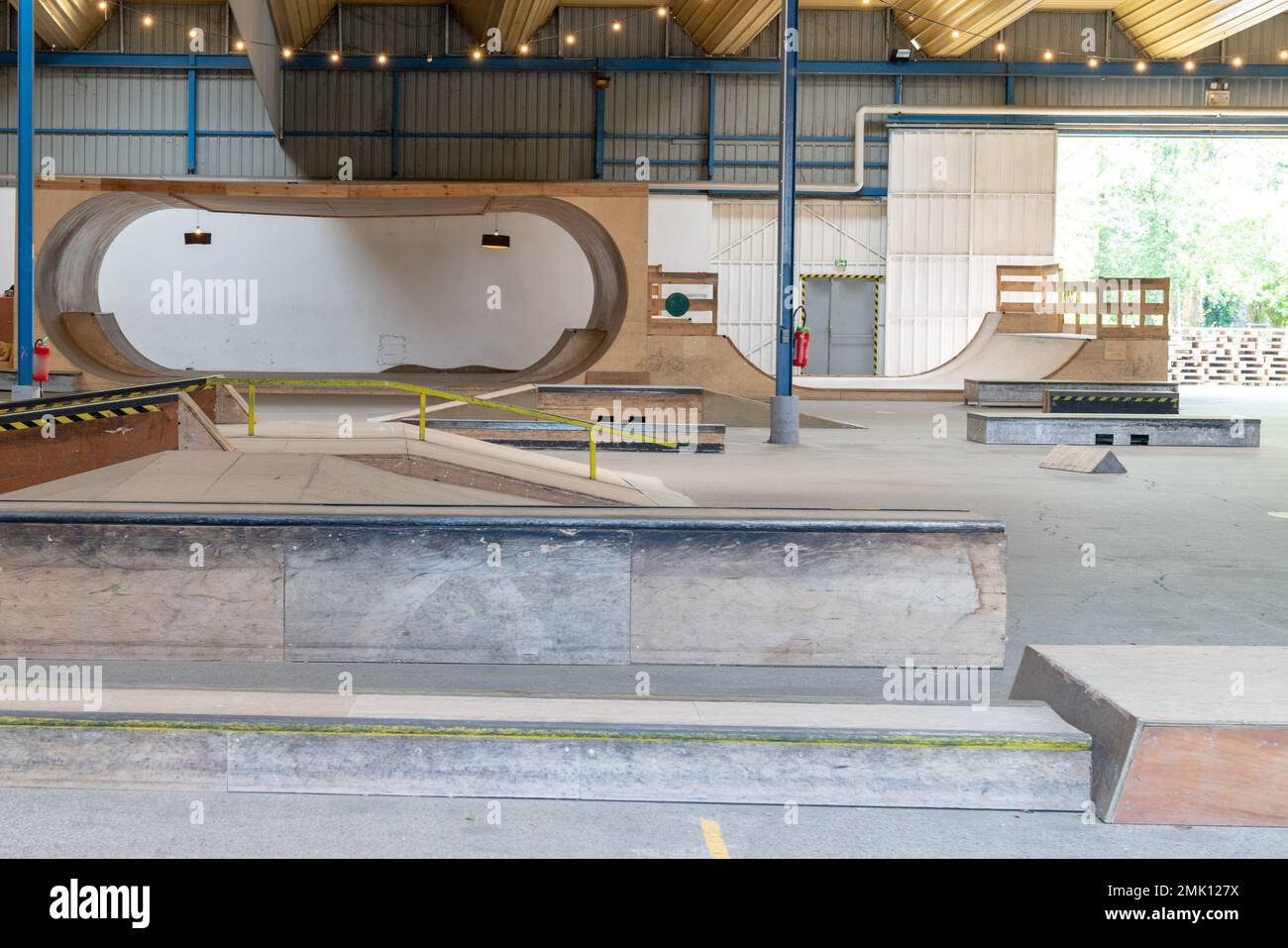 View of basement wooden halfpipe and Box Jumps in skatepark Darwin in ...