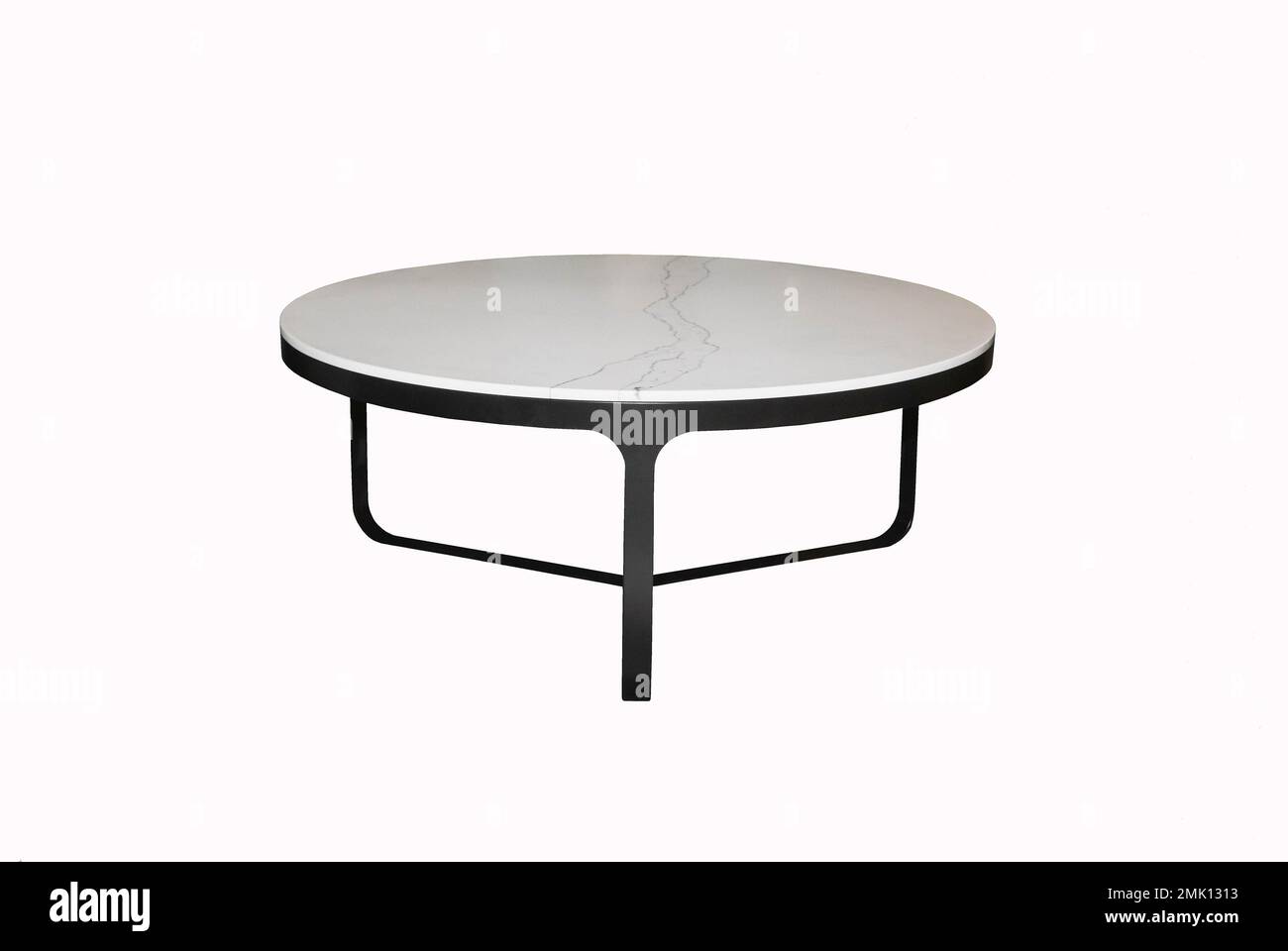 White stone table on a black stand on a white background. Interior ...